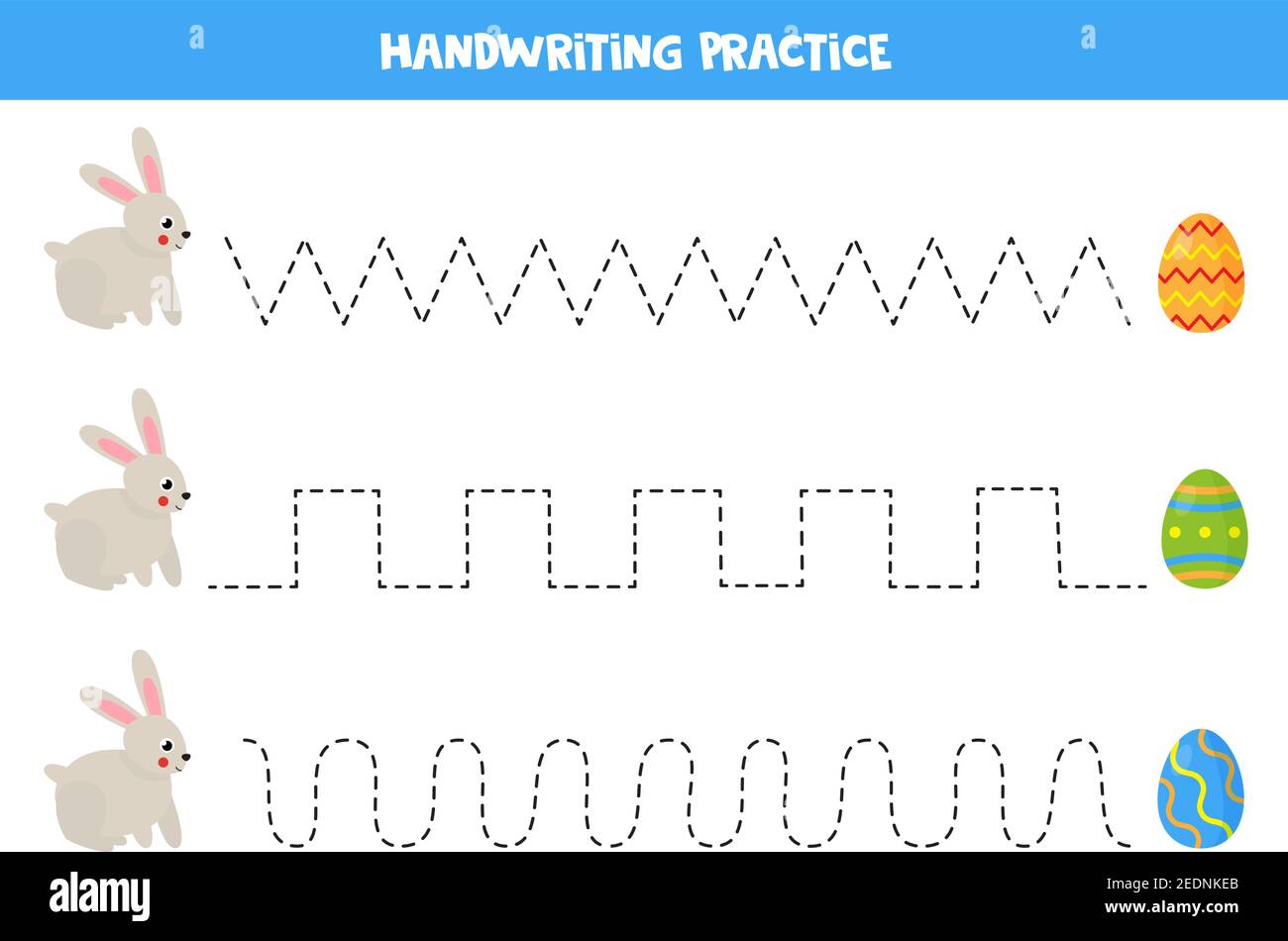 Tracing lines for kids with cute rabbit going to Easter eggs Stock ...