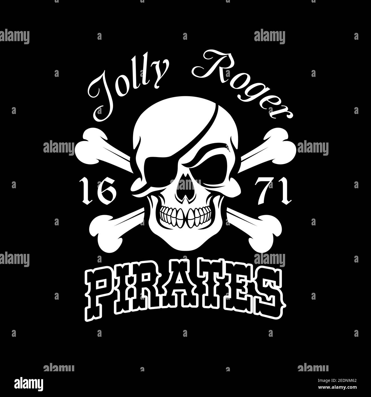 Pirate skull and crossbones symbol. Jolly Roger with eye patch for ...