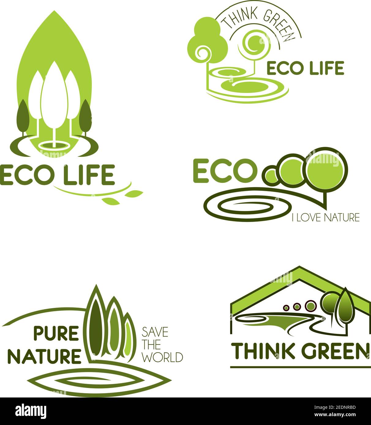 Eco icon set. Eco life, think green and pure nature green signs with ...
