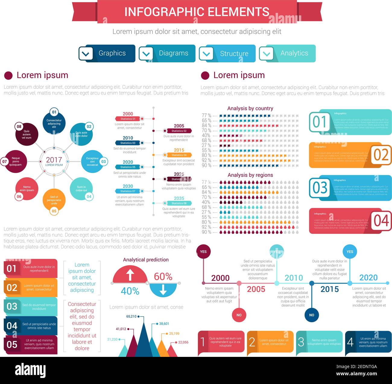 Infographic element set. Bar graph, percent chart, timeline, step and ...