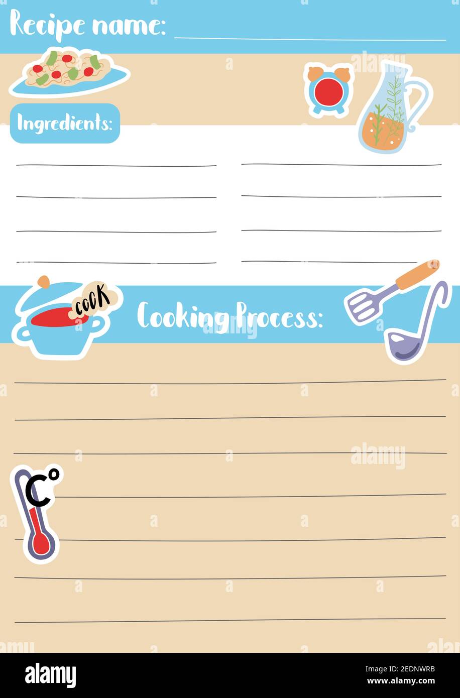 Recipe card template vector illustration in A5 size, vertical format ...