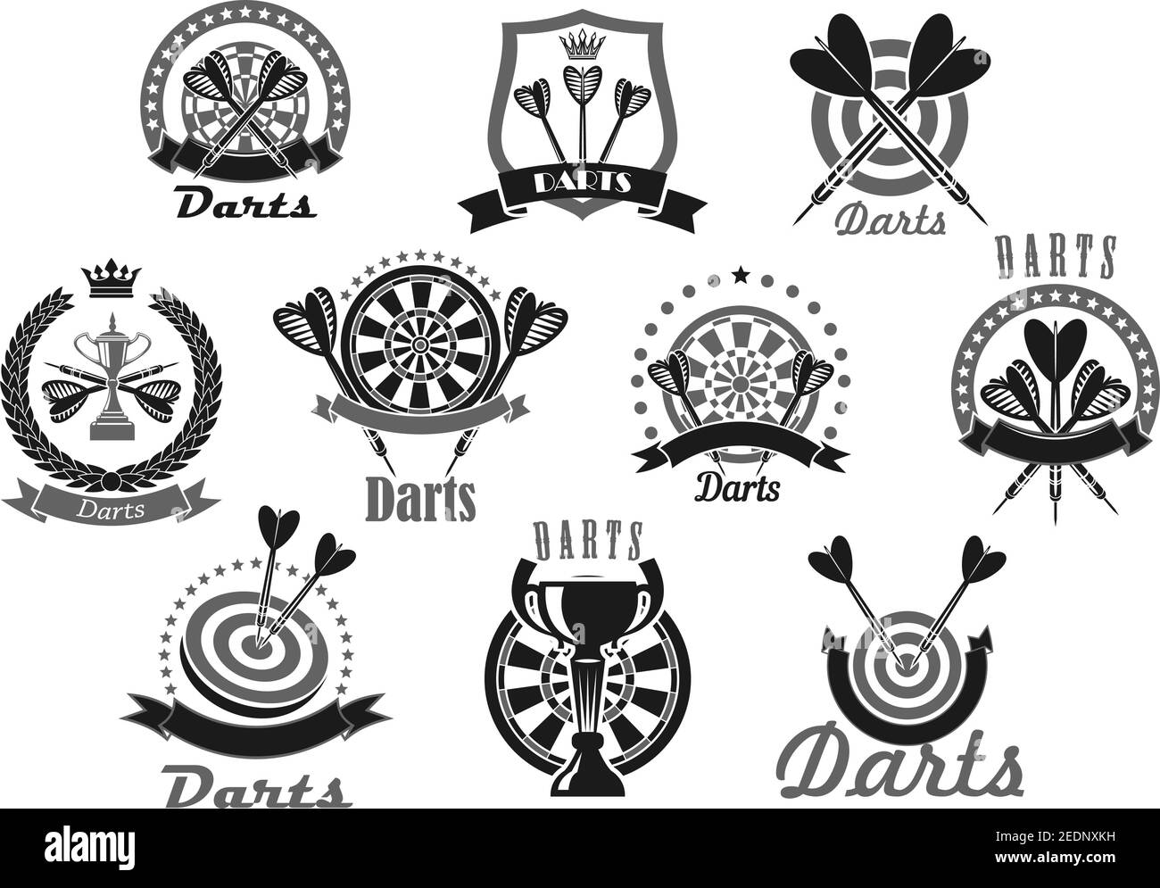 Darts vector icons of dartboard and arrows. Emblems of dart game winner ...