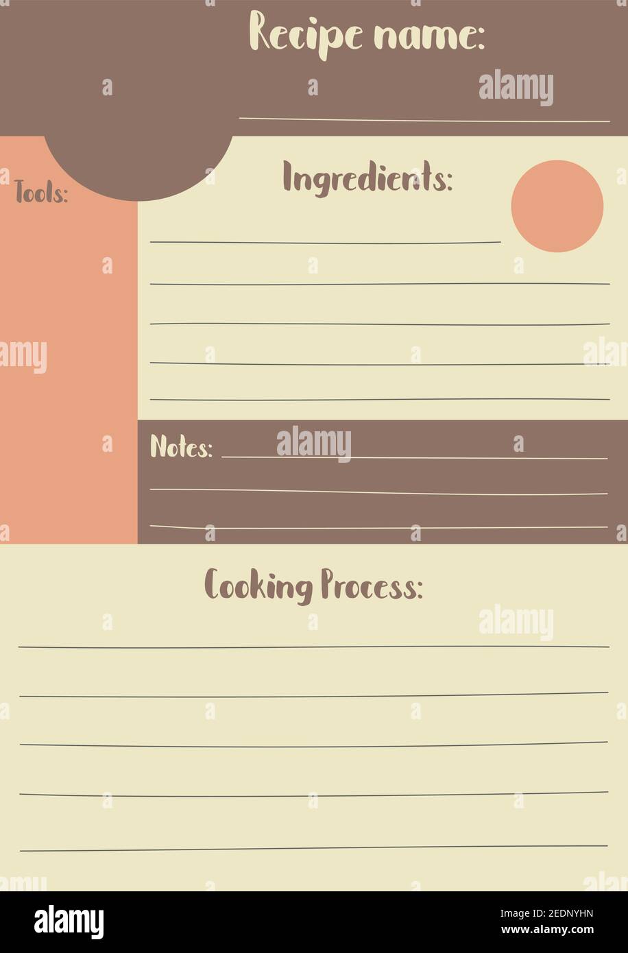 Vertical recipe template in warm color palette, A5 vertical format ...