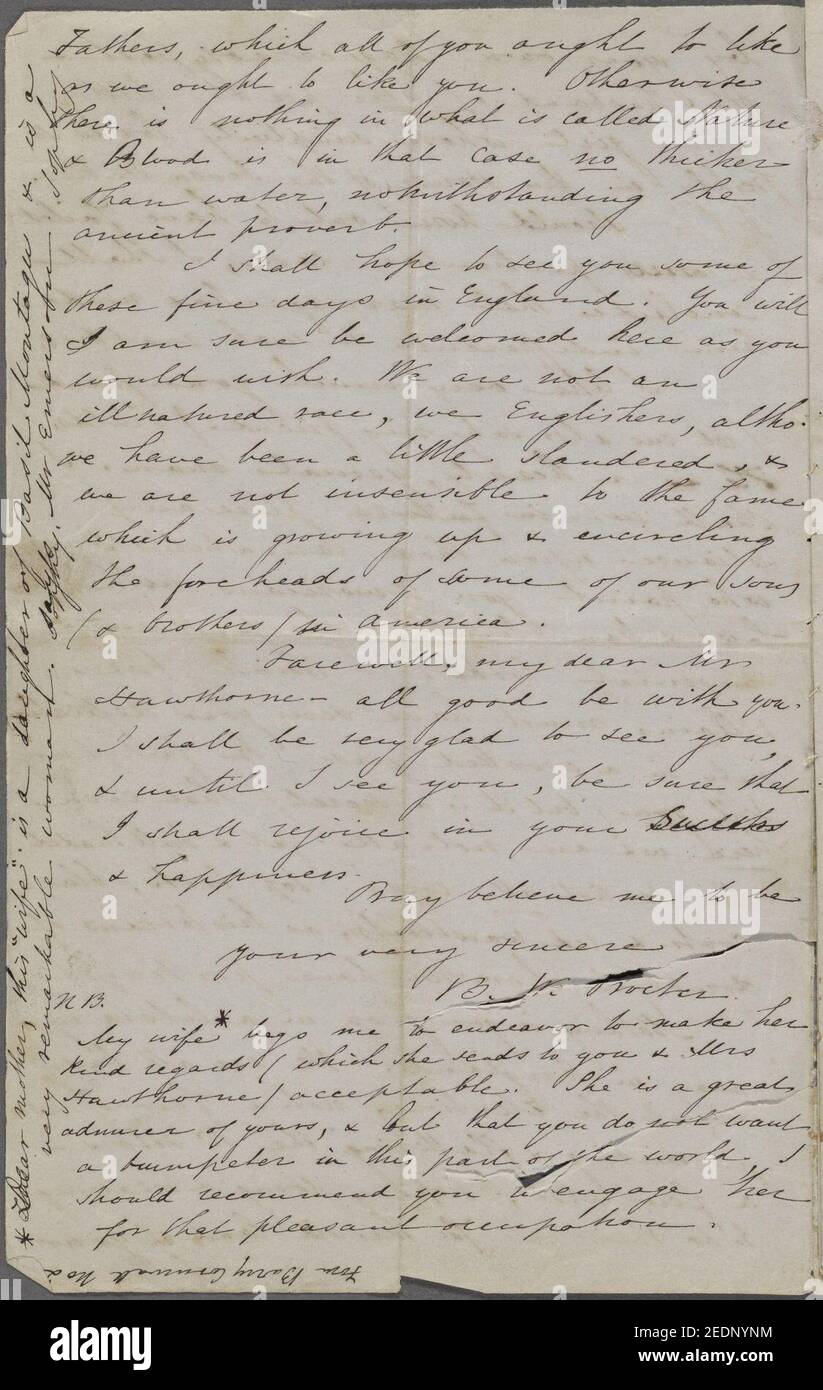 Procter, B(ryan) W(aller), (ALS) to NH, copied in the hand of SAPH. Jul ...