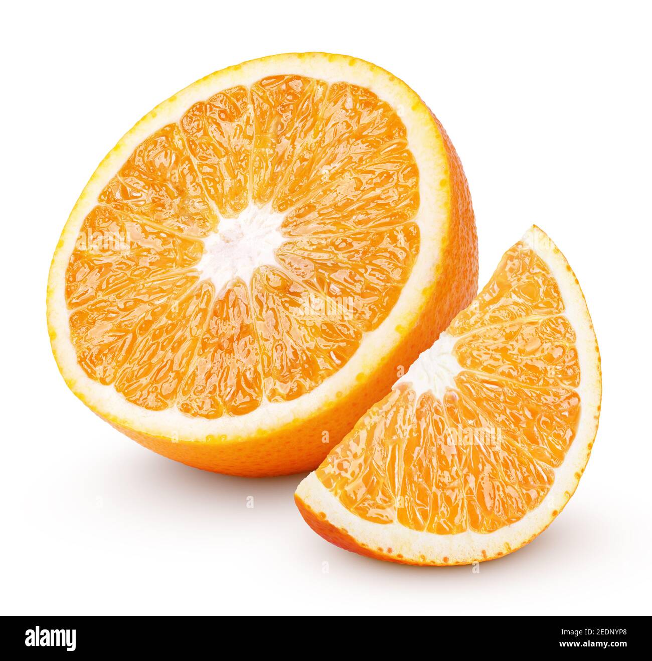 Half and slice orange citrus fruit isolated on white. Chopped orange ...