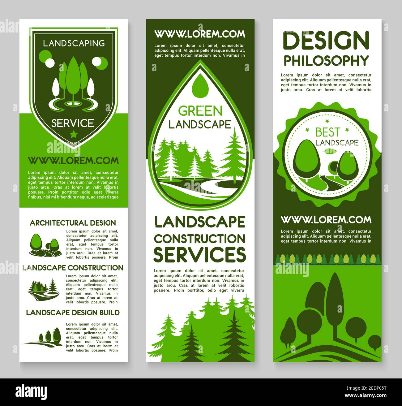 Landscape and planting project design service vector banners. For home ...