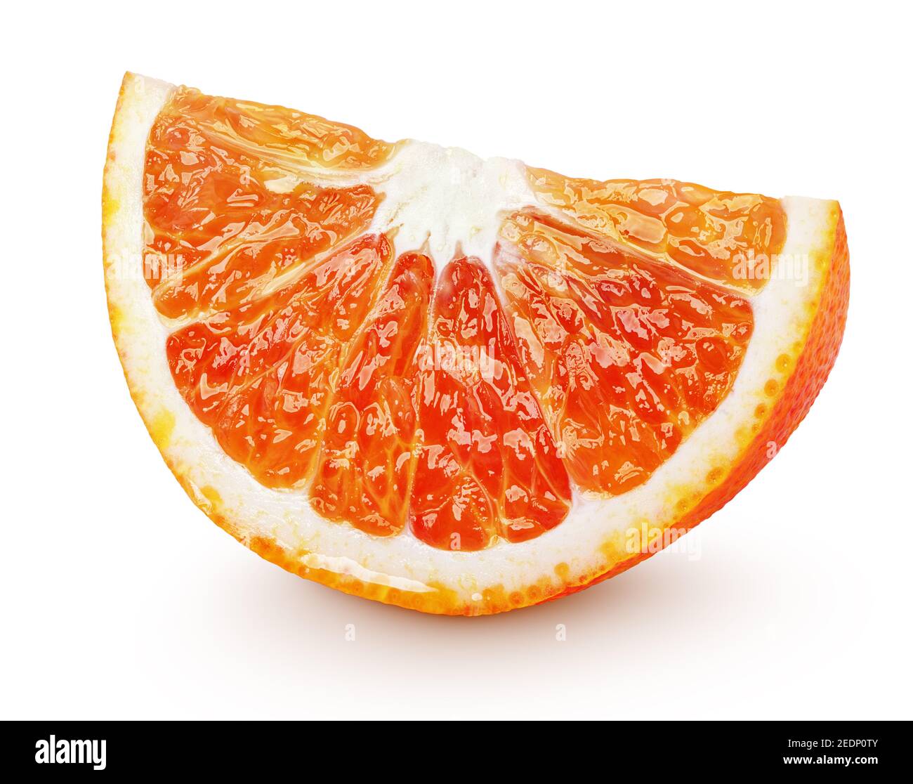 Ripe wedge of blood red orange citrus fruit isolated on white ...