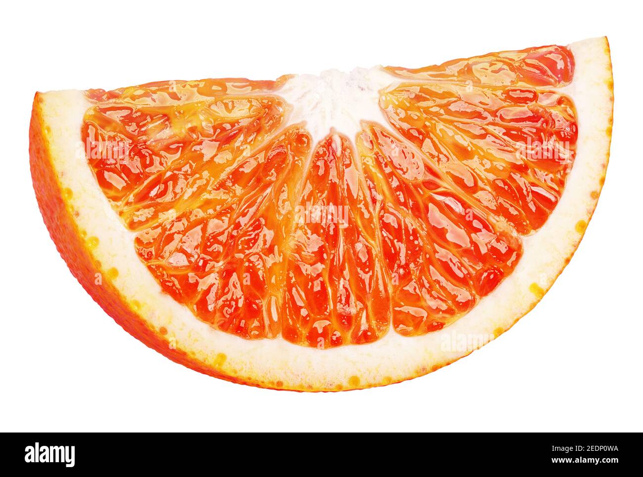 Ripe wedge of blood red orange citrus fruit isolated on white ...