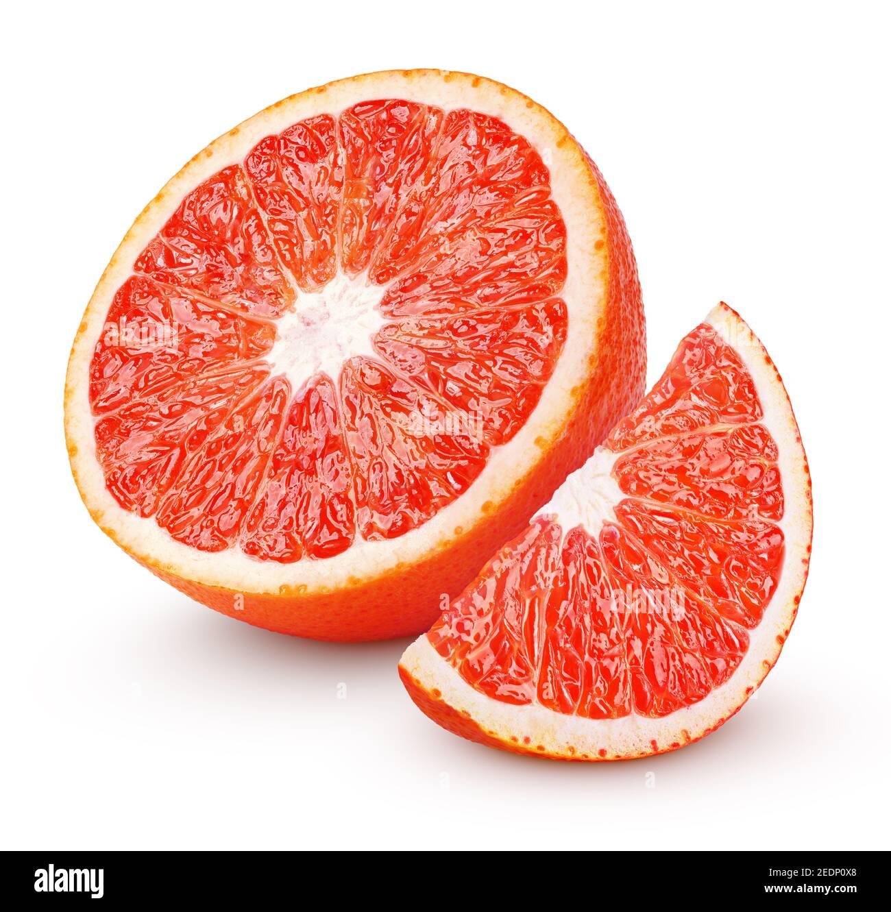 Half and slice of blood red orange citrus fruit isolated on white ...