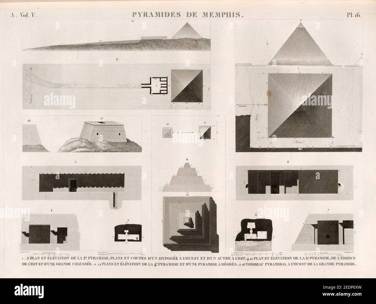 Pyramides de Memphis. 1-8. Plan et élévation de la 2-e pyramide, plans ...