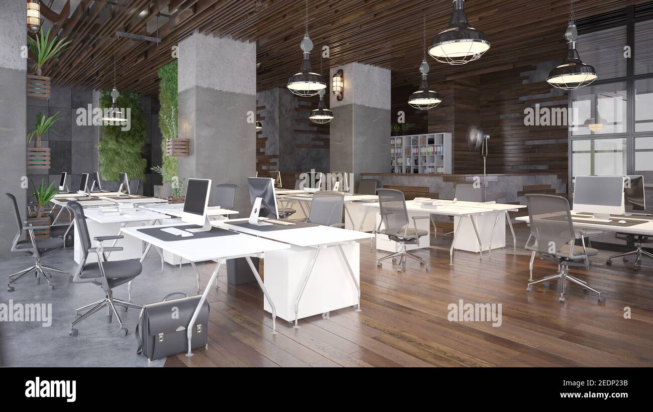 contemporary office interior. 3d rendering design concept Stock Photo ...