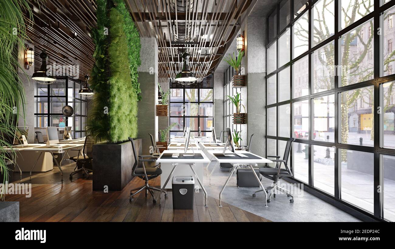contemporary office interior. 3d rendering design concept Stock Photo ...