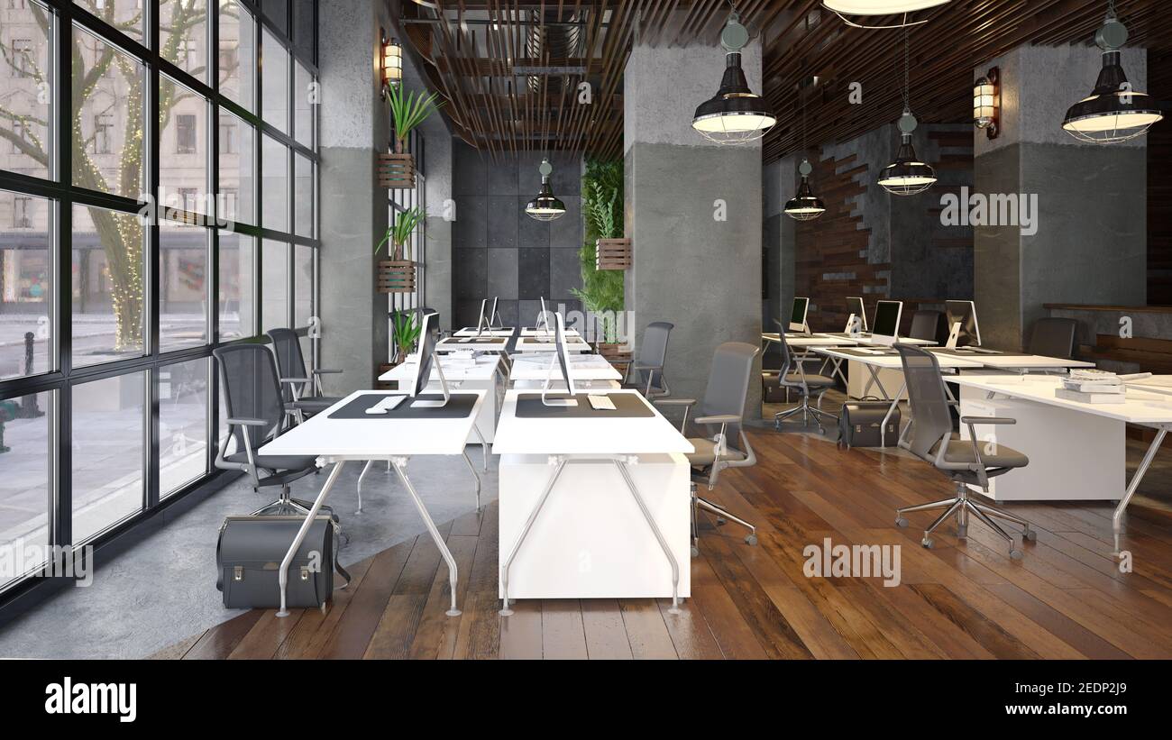 contemporary office interior. 3d rendering design concept Stock Photo ...