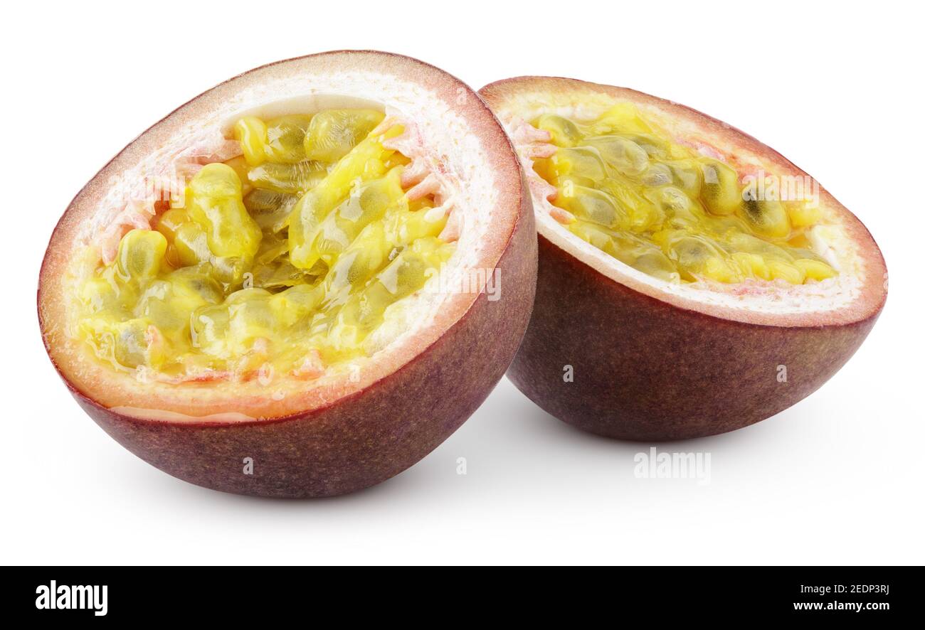 Two halves of passion fruit isolated on white with clipping path Stock ...