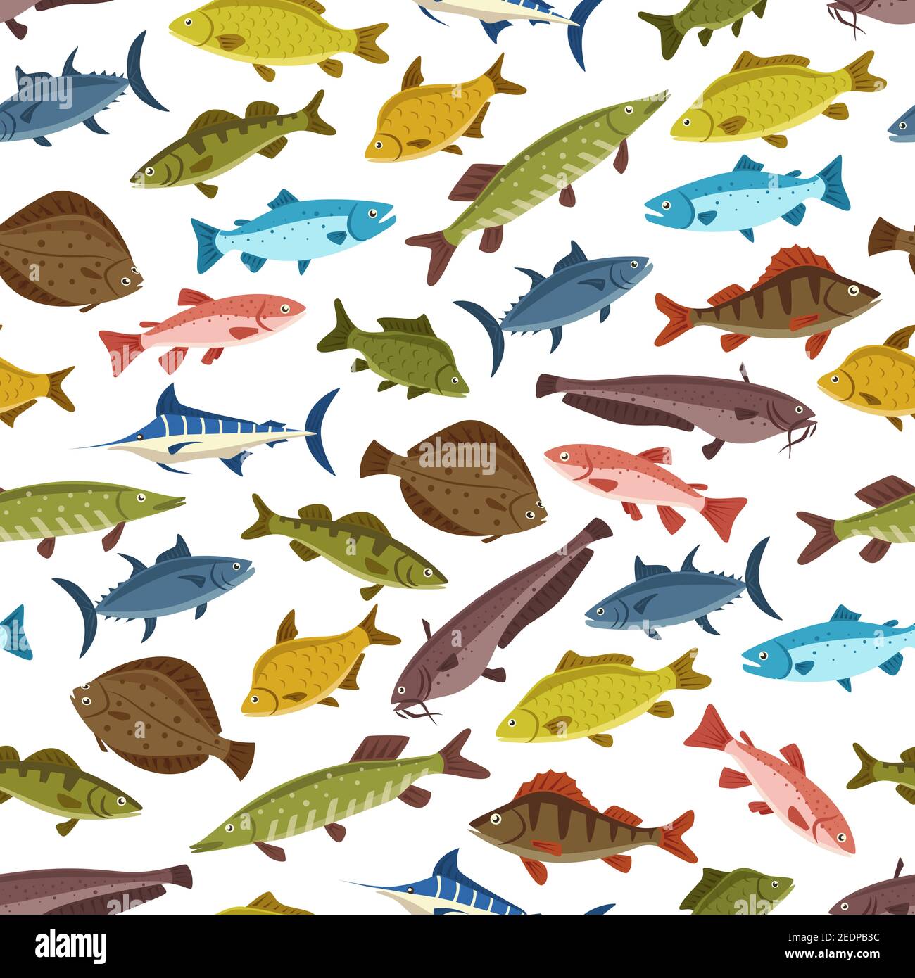 Fish seafood seamless pattern background of swimming tuna, salmon ...