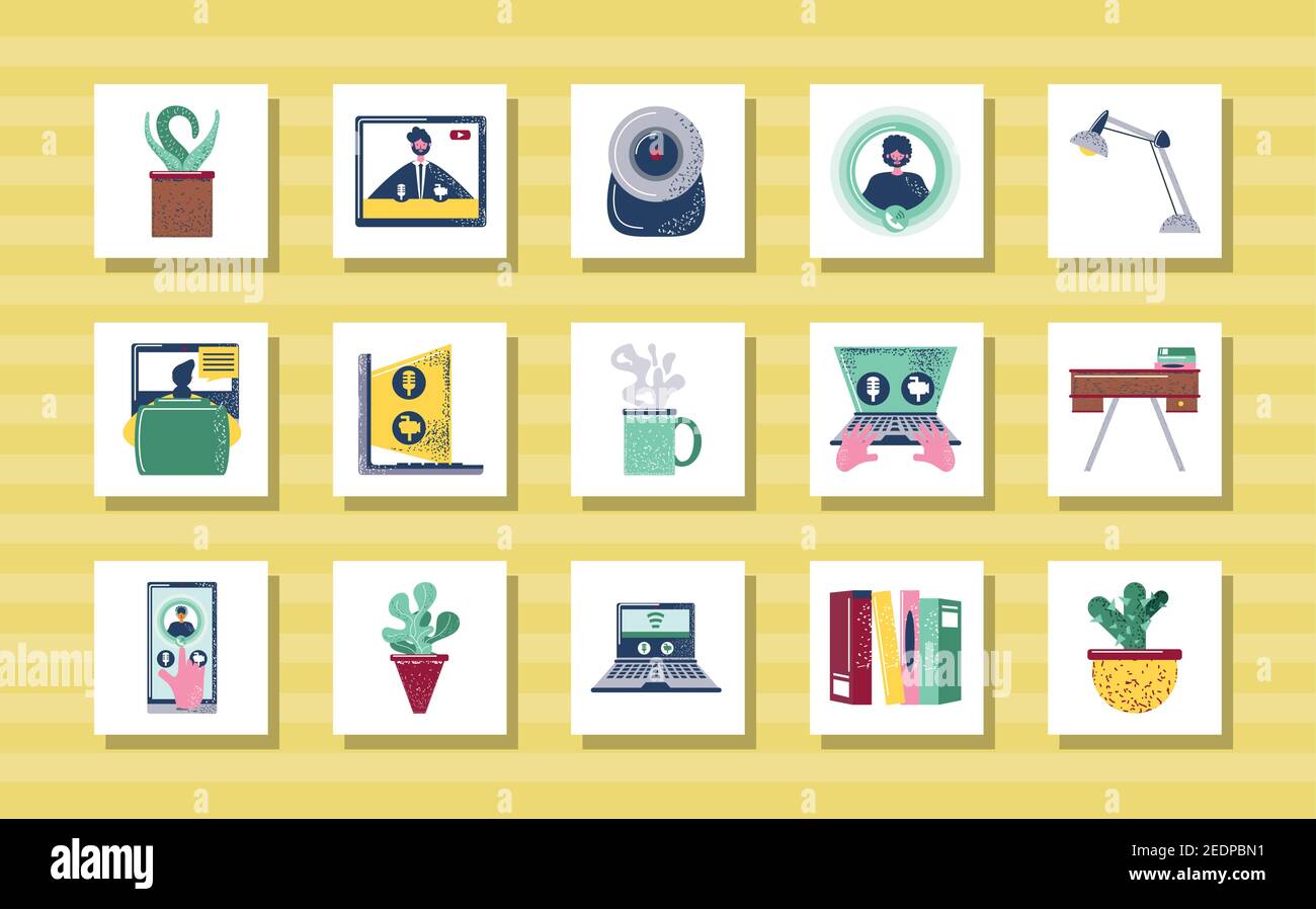 video conference communication meeting work icon set vector ...