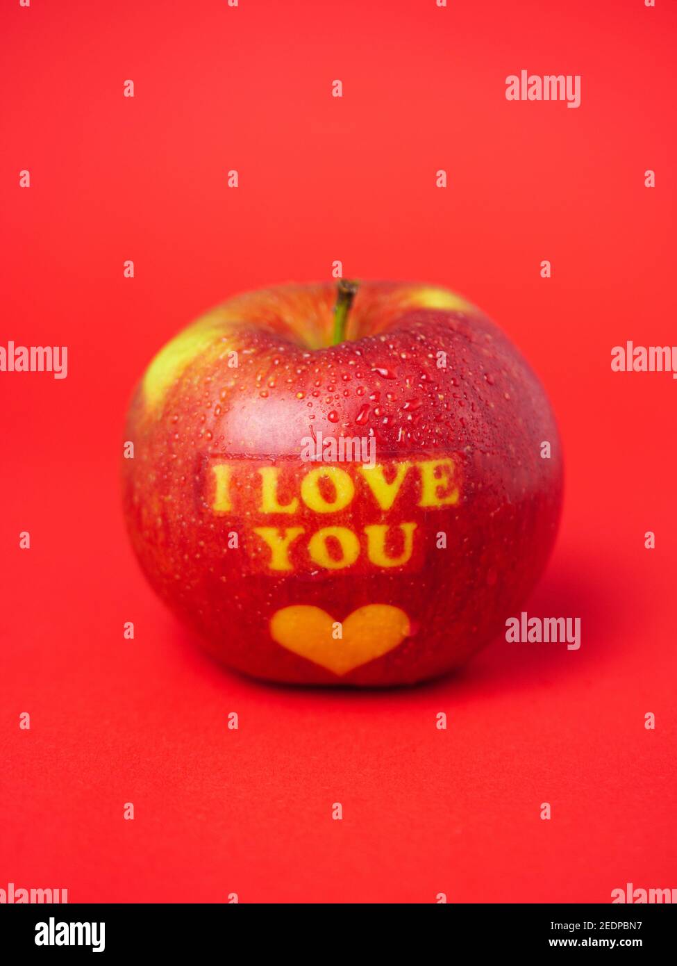 Valentine's Day themed apple with I Love You message and a heart symbol ...