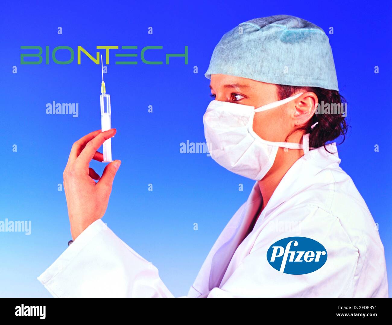female doc with injection with vaccine of Biontech Pfizer Stock Photo ...