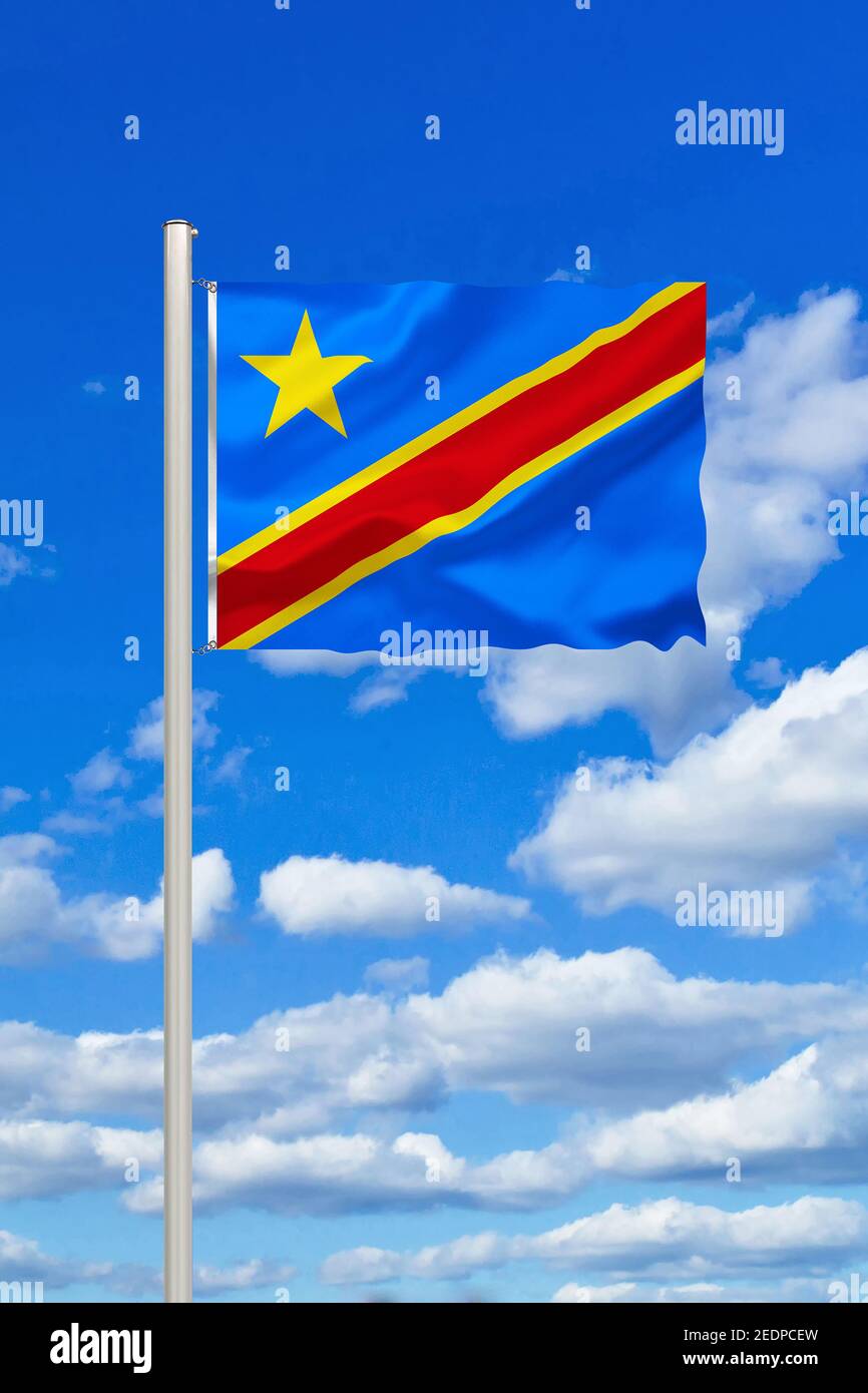 flag of Kongo against blue cloudy sky, Republic of the Congo Stock ...