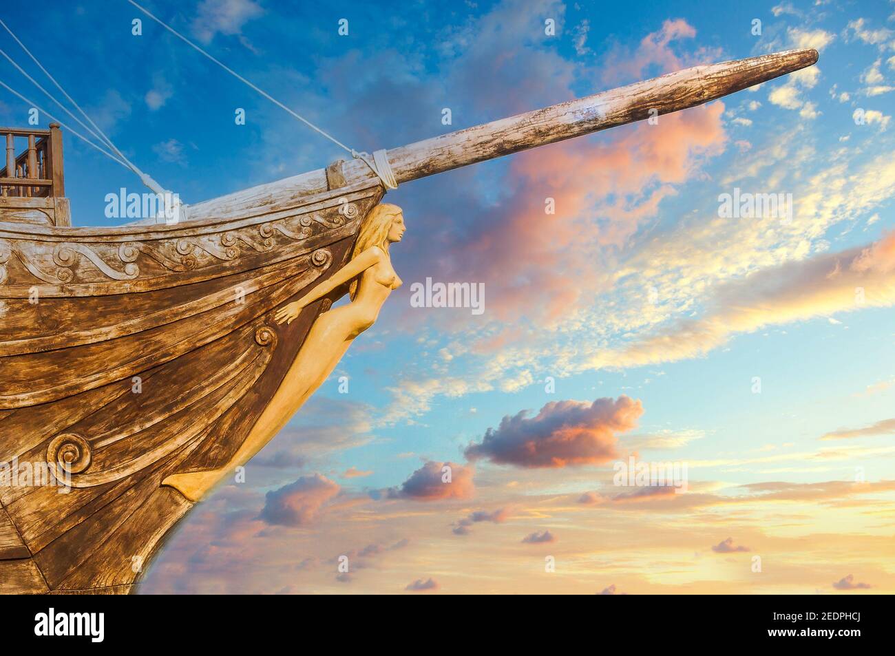 Santa Maria Key detail, a bar inside a pirate ship. Side view of a boat ...