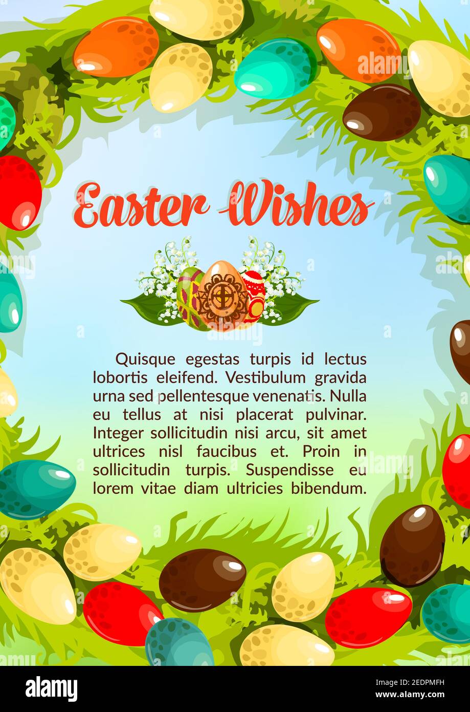 Easter poster template of decorated paschal eggs with Christian ...
