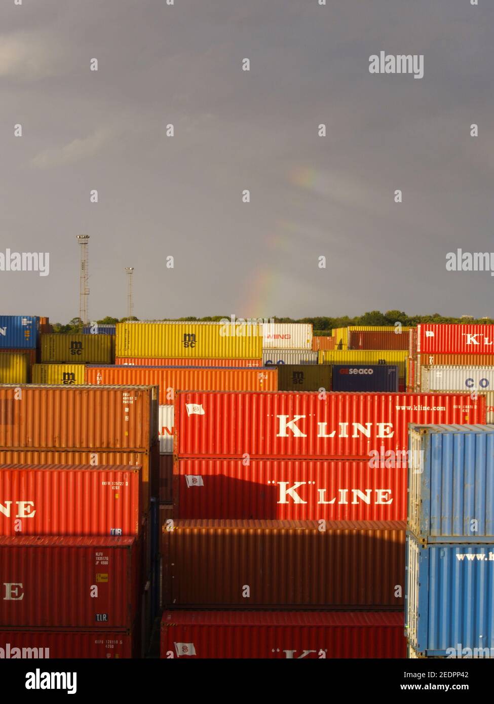 Shipping Containers at The Port of Felixstowe Docks await being ...