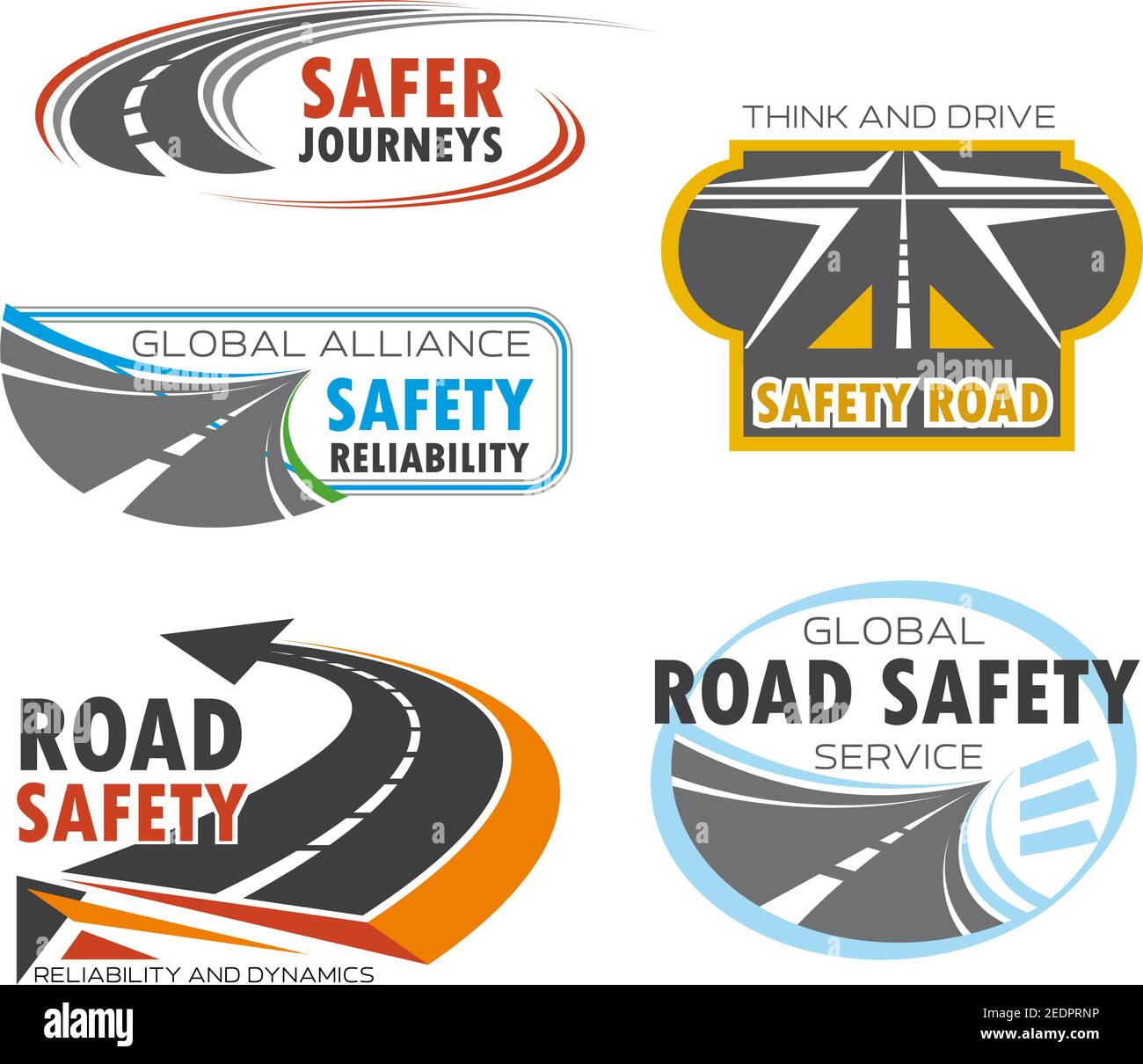 Road and traffic safety symbol set. Asphalt highway, road, freeway ...