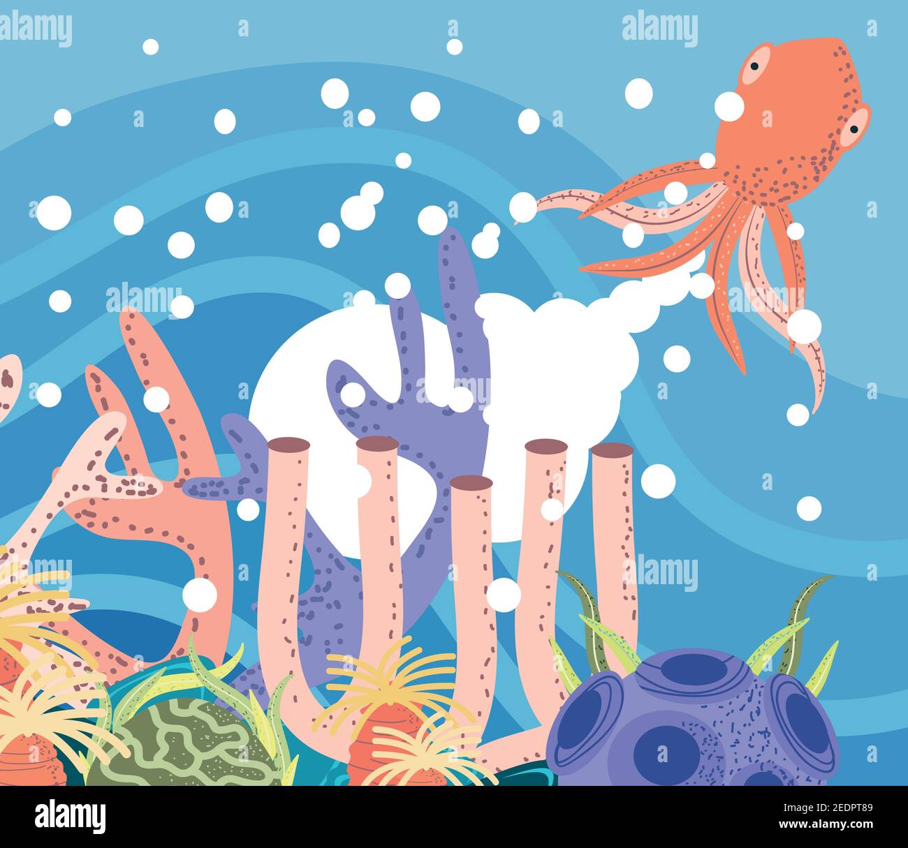 octopus corals reef seaweed sea life underwater world vector ...