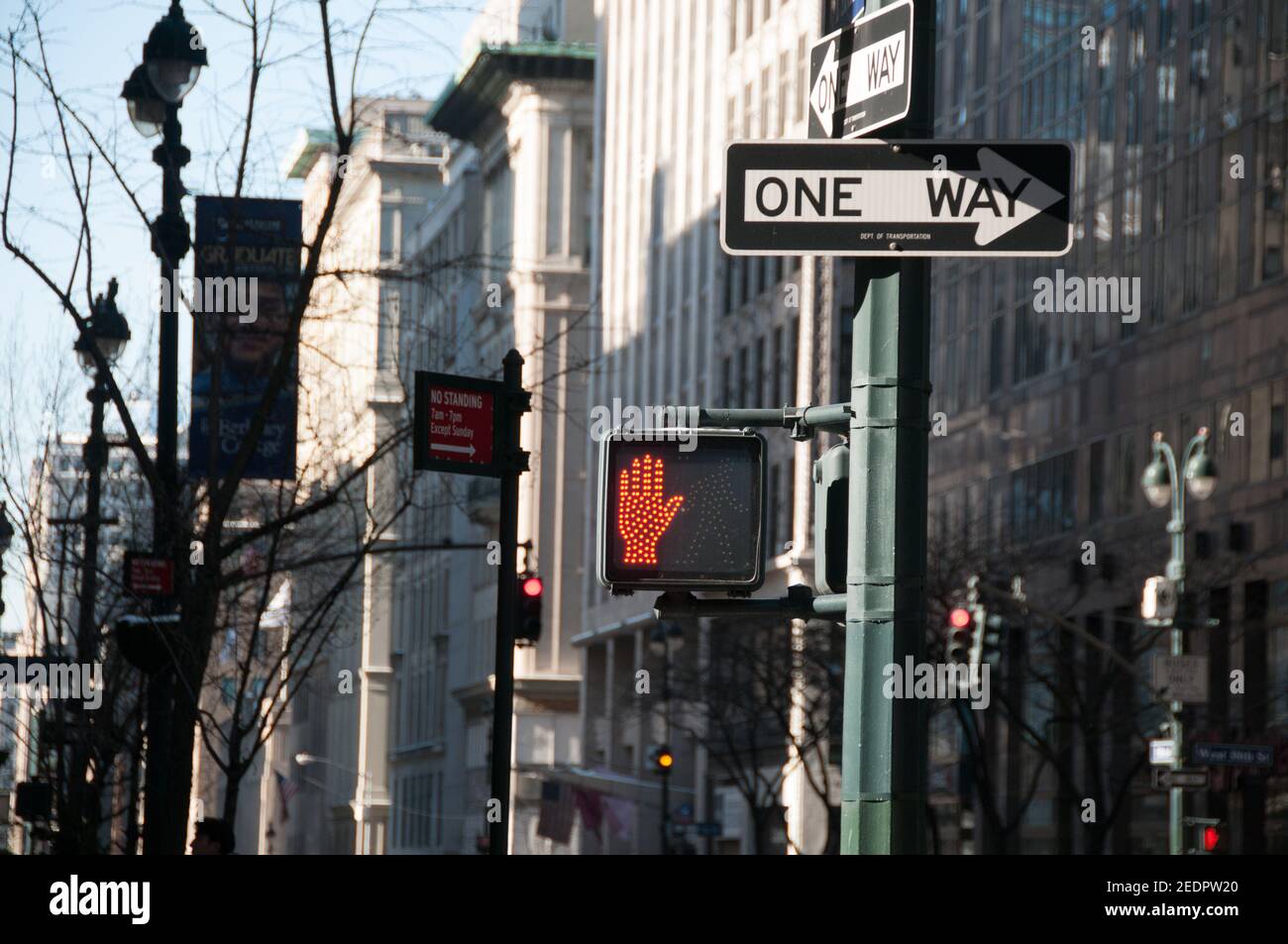 new york stop signal and stop sign one way sign Stock Photo - Alamy