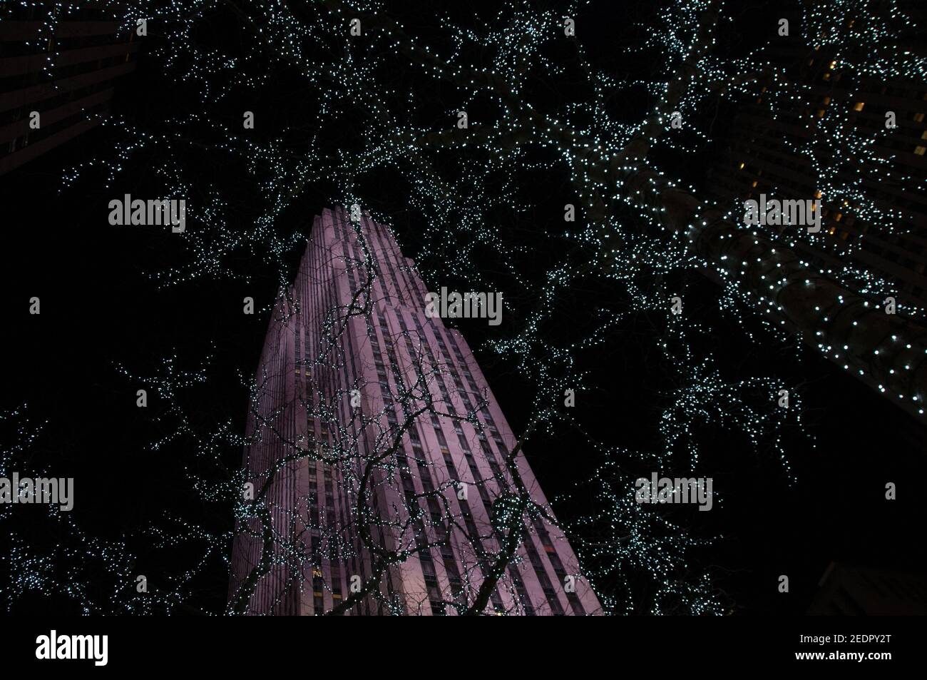 Rockafella at night New York looking up Stock Photo - Alamy