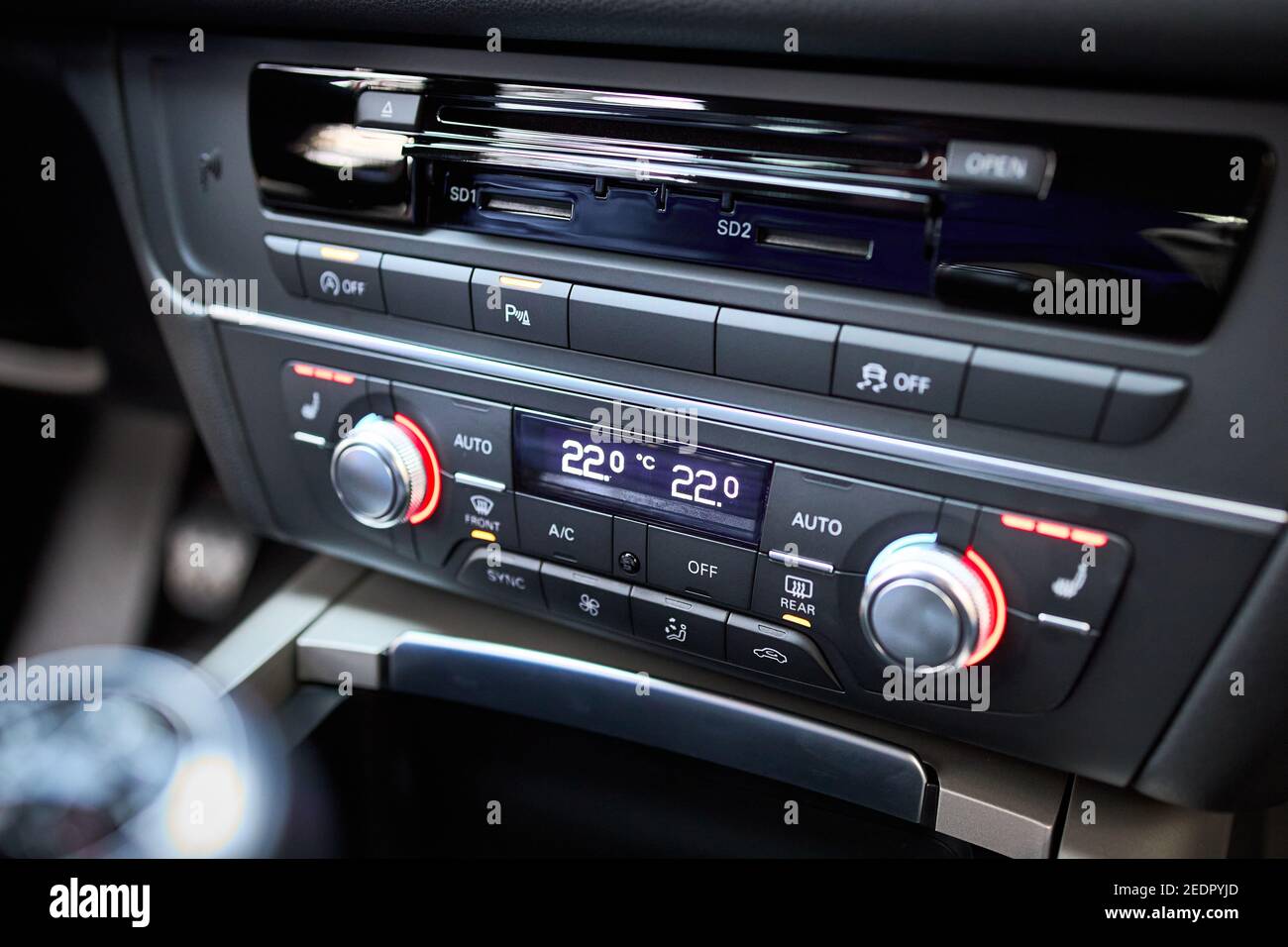 Modern car climate control panel for driver and passenger with shallow ...