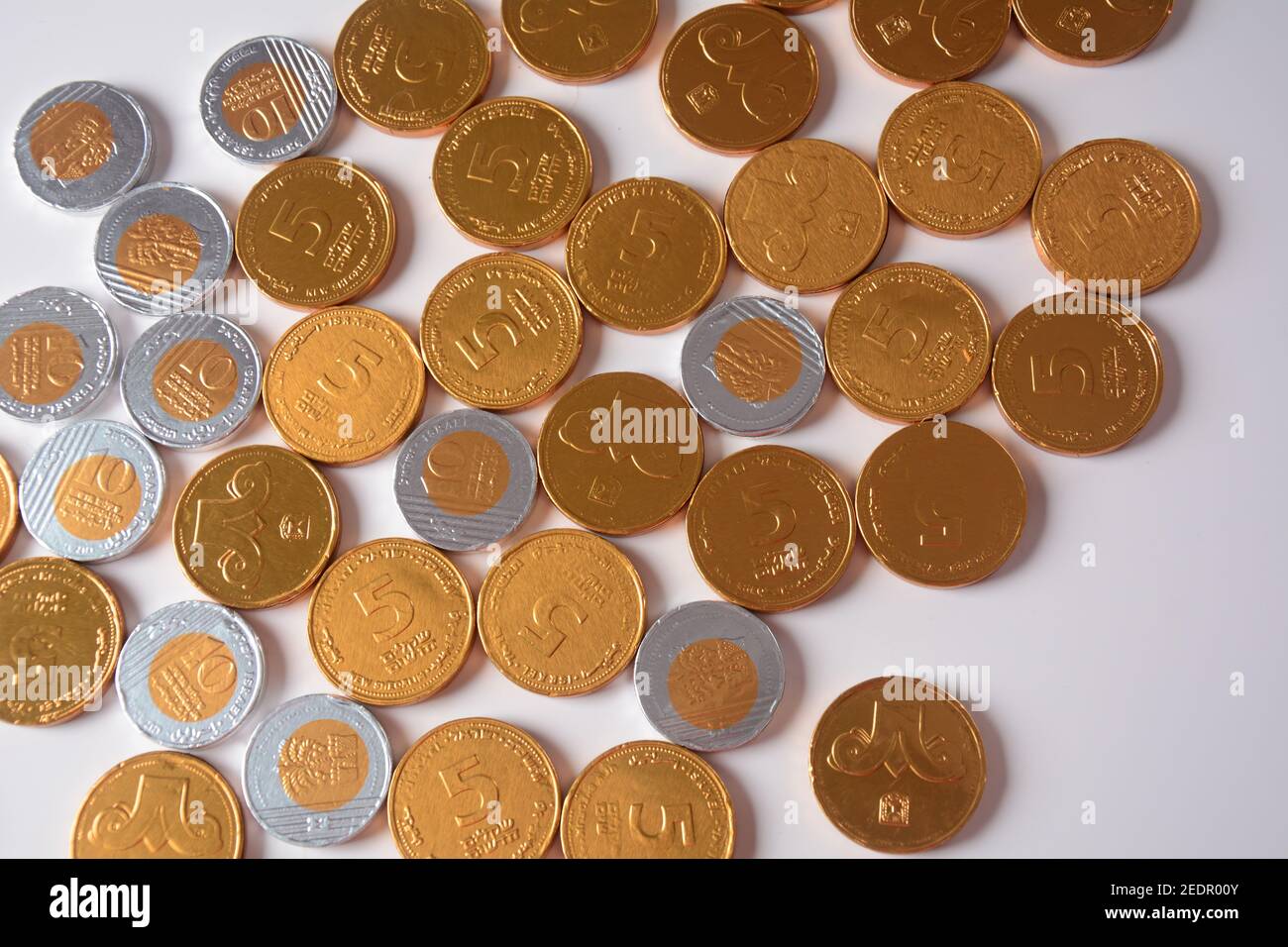 Stack of chocolate shekel coins as a concept for finance Stock Photo ...