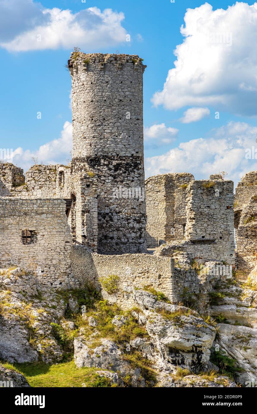 Podzamcze, Poland - August 25, 2020: Defense walls and towers of ...