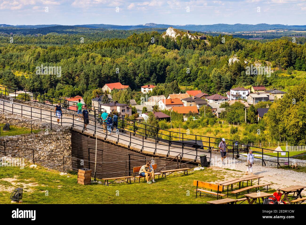Podzamcze, Poland - August 25, 2020: Grassy yard of medieval ...