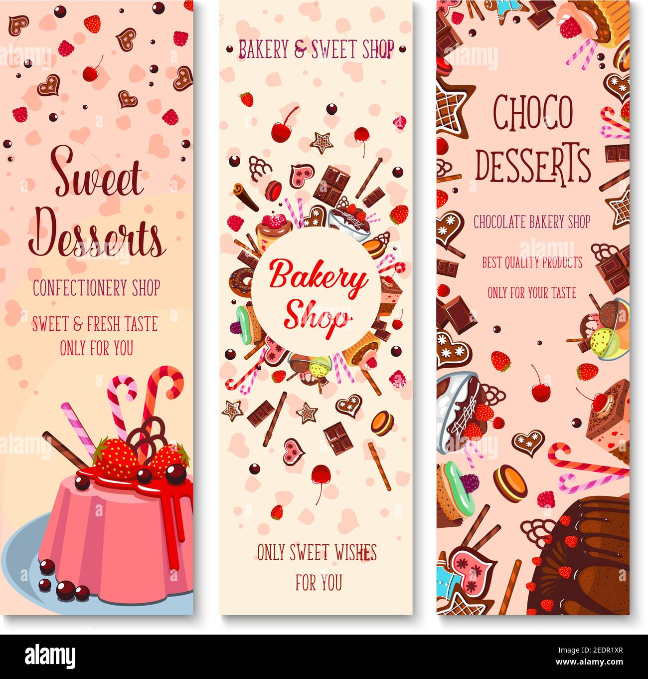 Patisserie and confectionery dessert banners. Vector bakery shop and ...