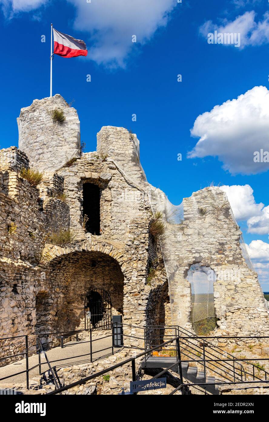 Podzamcze, Poland - August 25, 2020: Inner yard and defense walls of ...