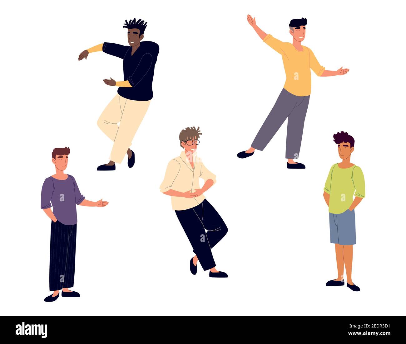 group of young happy men isolated over white background vector ...