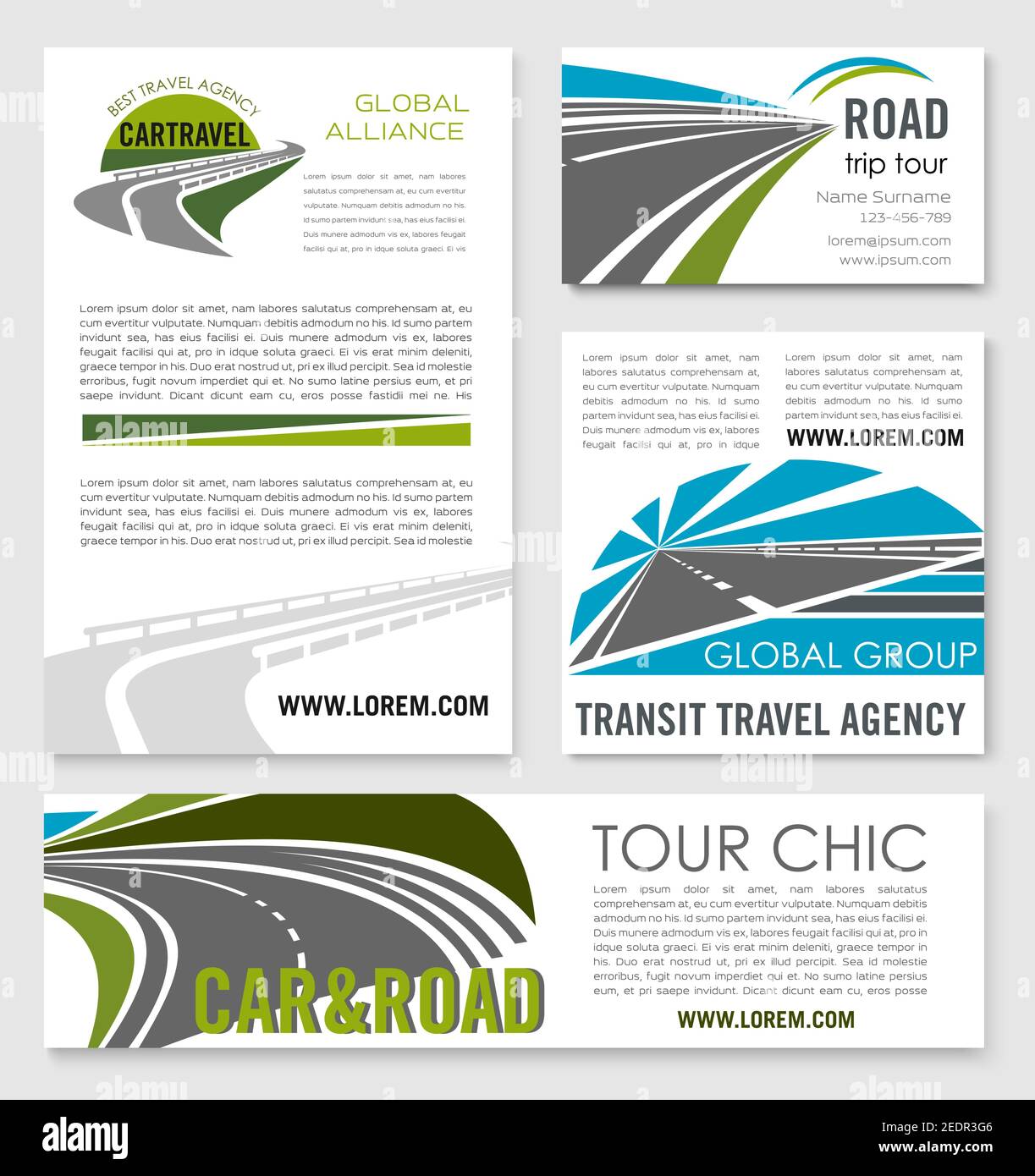 Road trip and car travel banner template set. Highway road symbol with ...