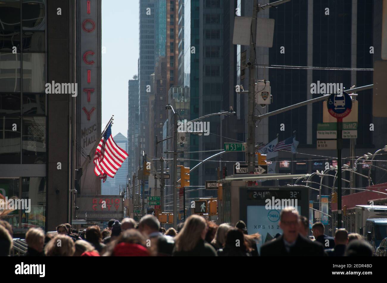 Congested Street of New York crowded people and cars yellow taxis Stock ...