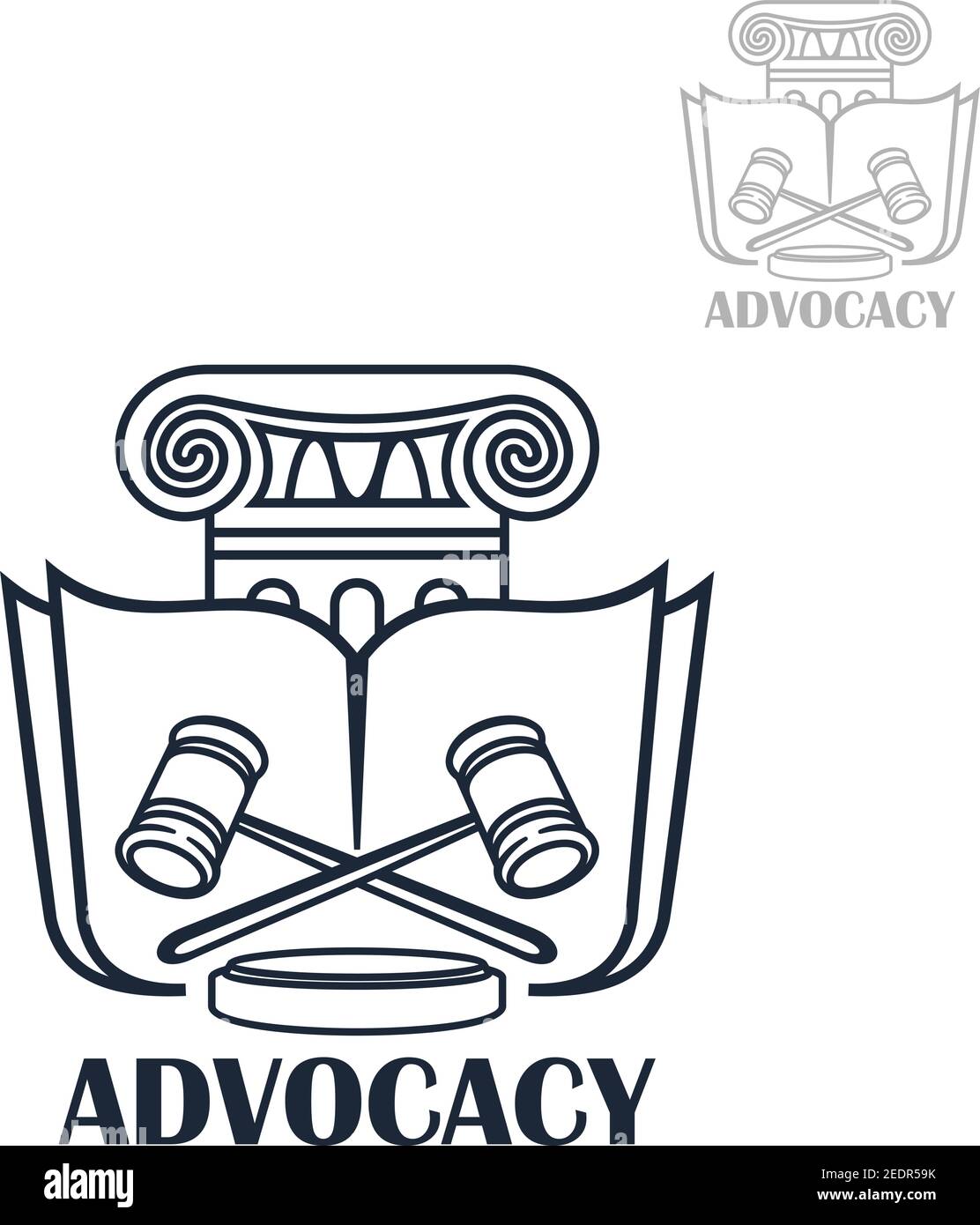 Law firm and lawyer services sign. Advocacy symbol with law book and ...