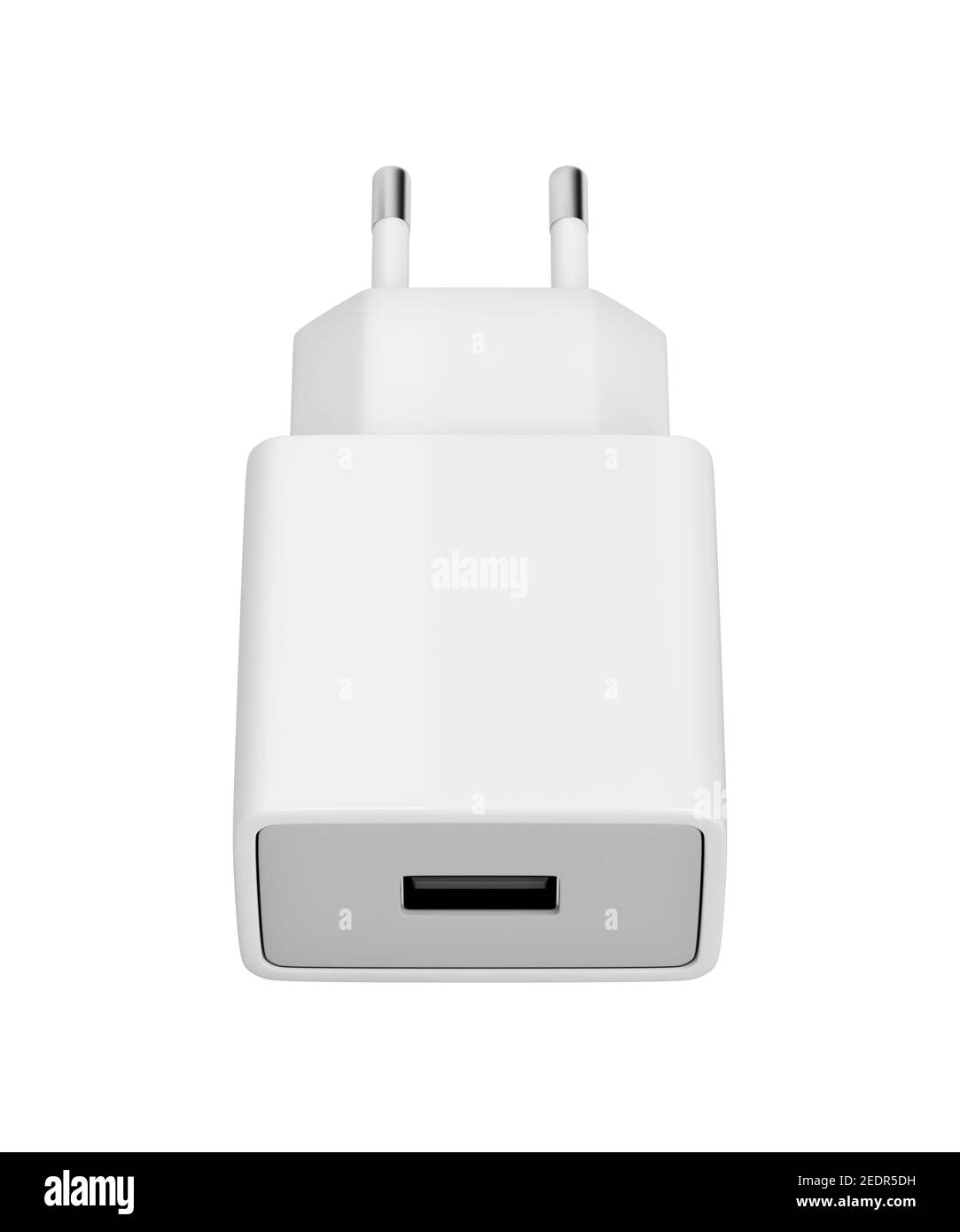 Smartphone power adapter with USB port isolated on white background ...