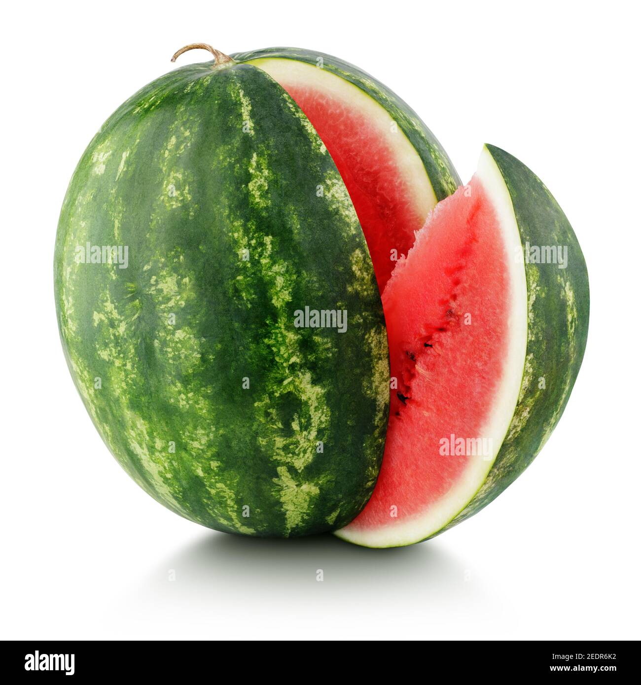 Ripe watermelon with cut slice isolated on white background with ...