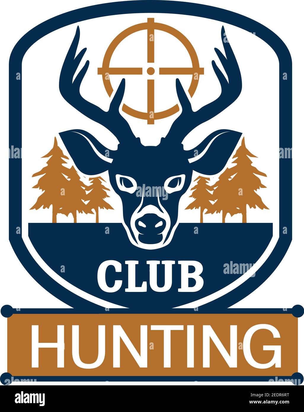 Hunting badge of hunt club. Deer animal head with target and forest ...