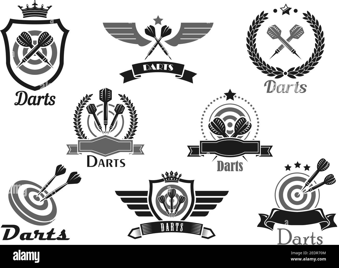 Darts club or contest vector icons set. Emblems for dart game ...