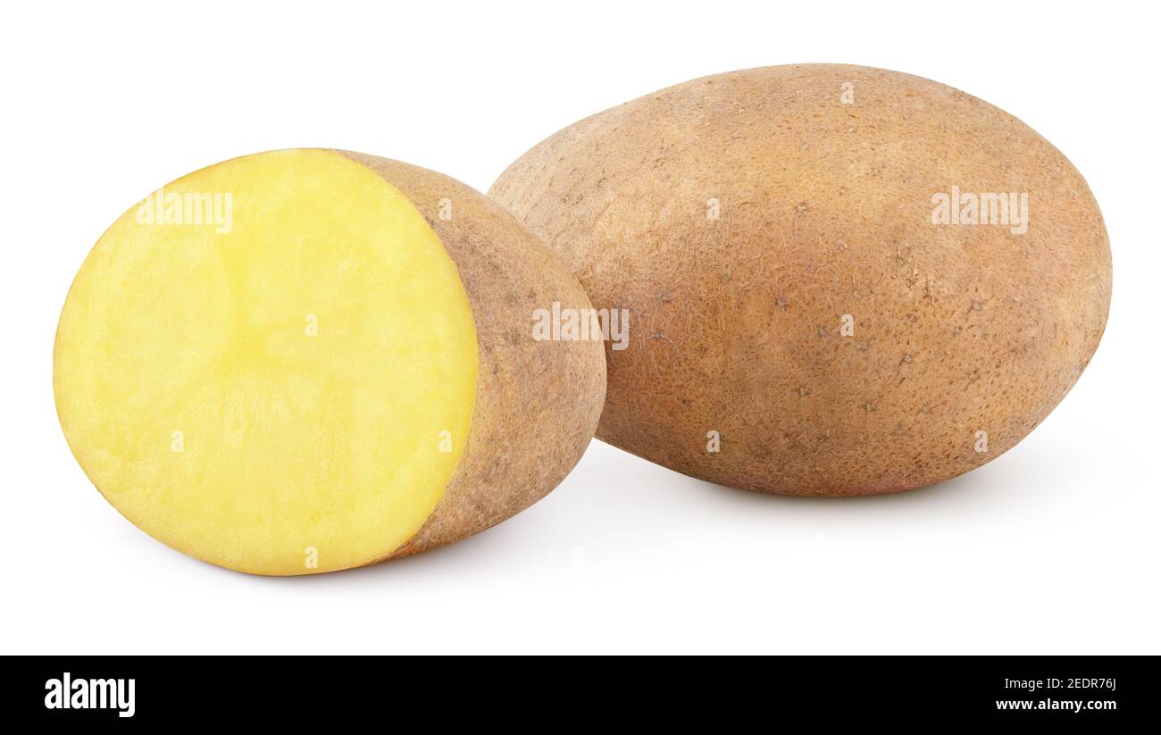Closeup of potato with cut isolated on white background with clipping ...
