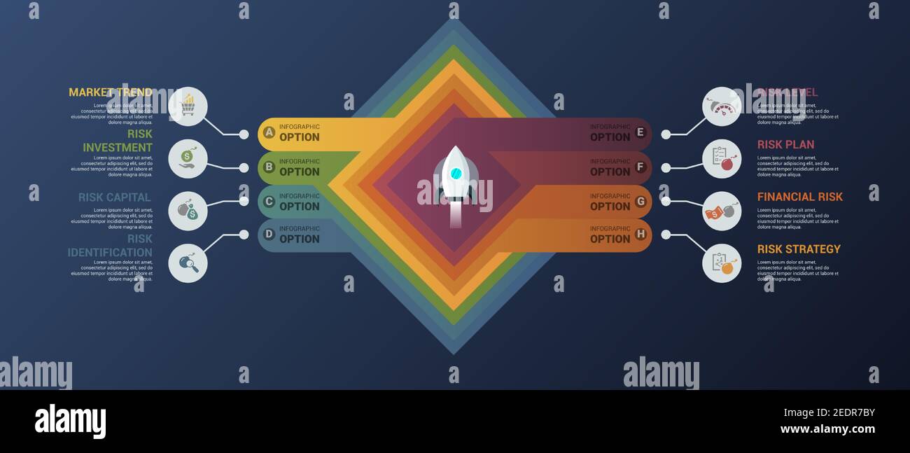 Infographic Risk Management template. Icons in different colors ...