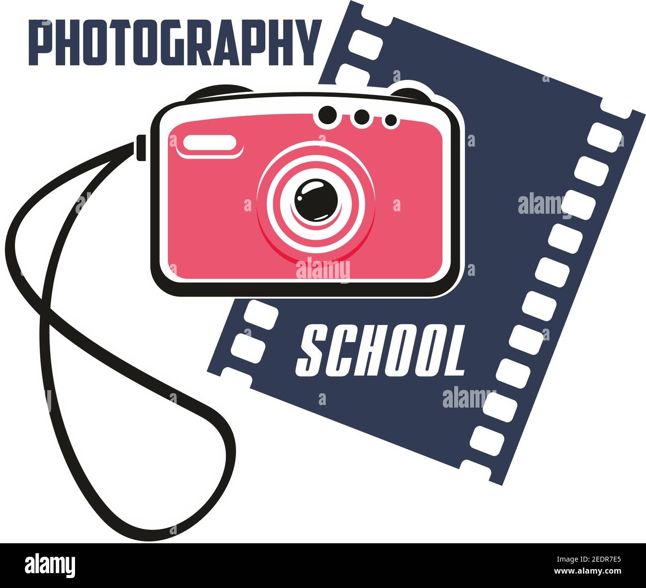 Photography school isolated sign. Pink photo camera with filmstrip on ...