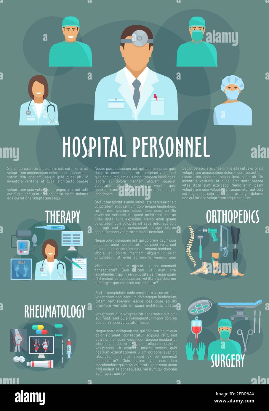 Hospital personnel and doctors vector poster for therapy , orthopedics ...