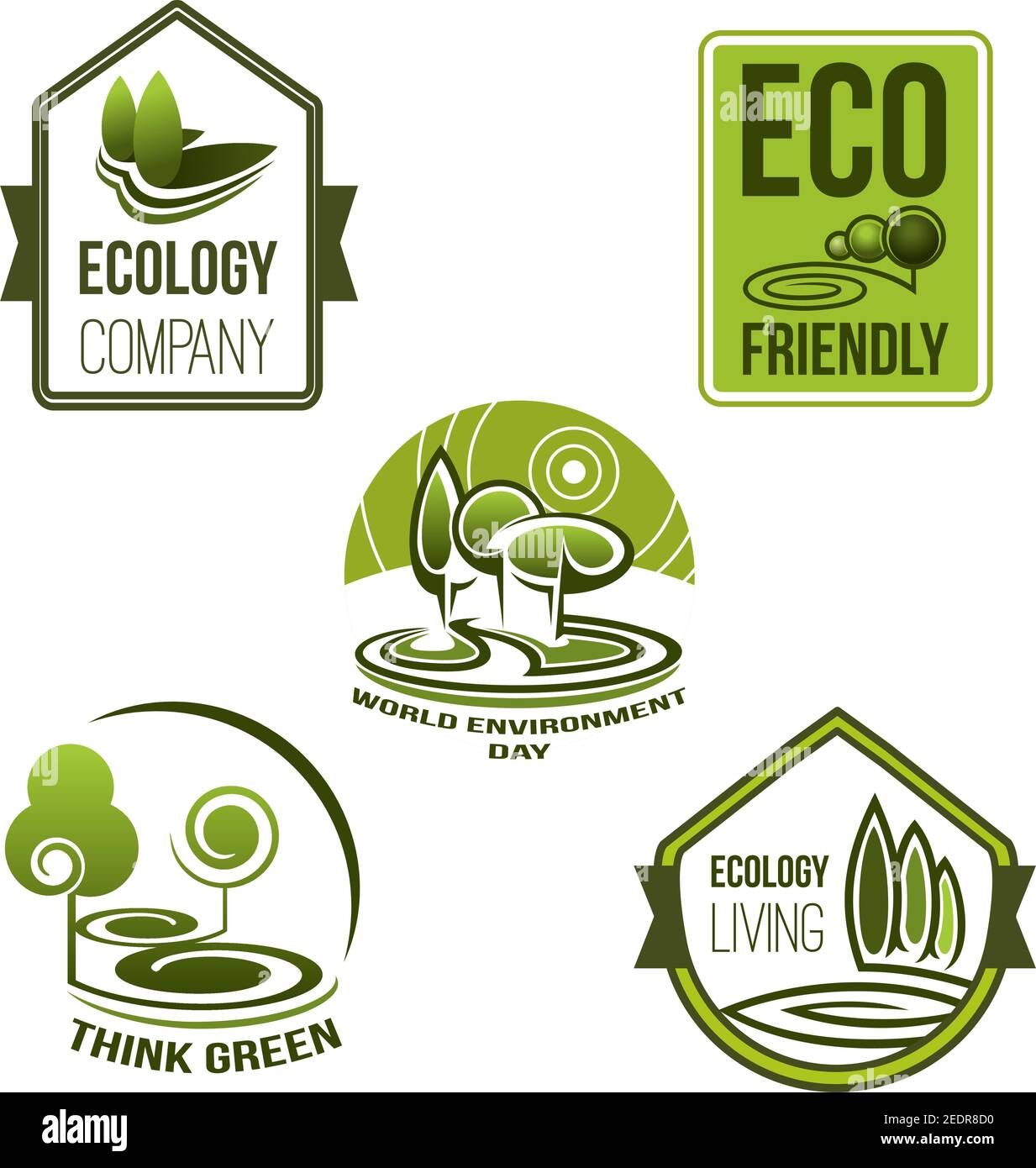Eco business and green living icon set. Green badges with nature views ...