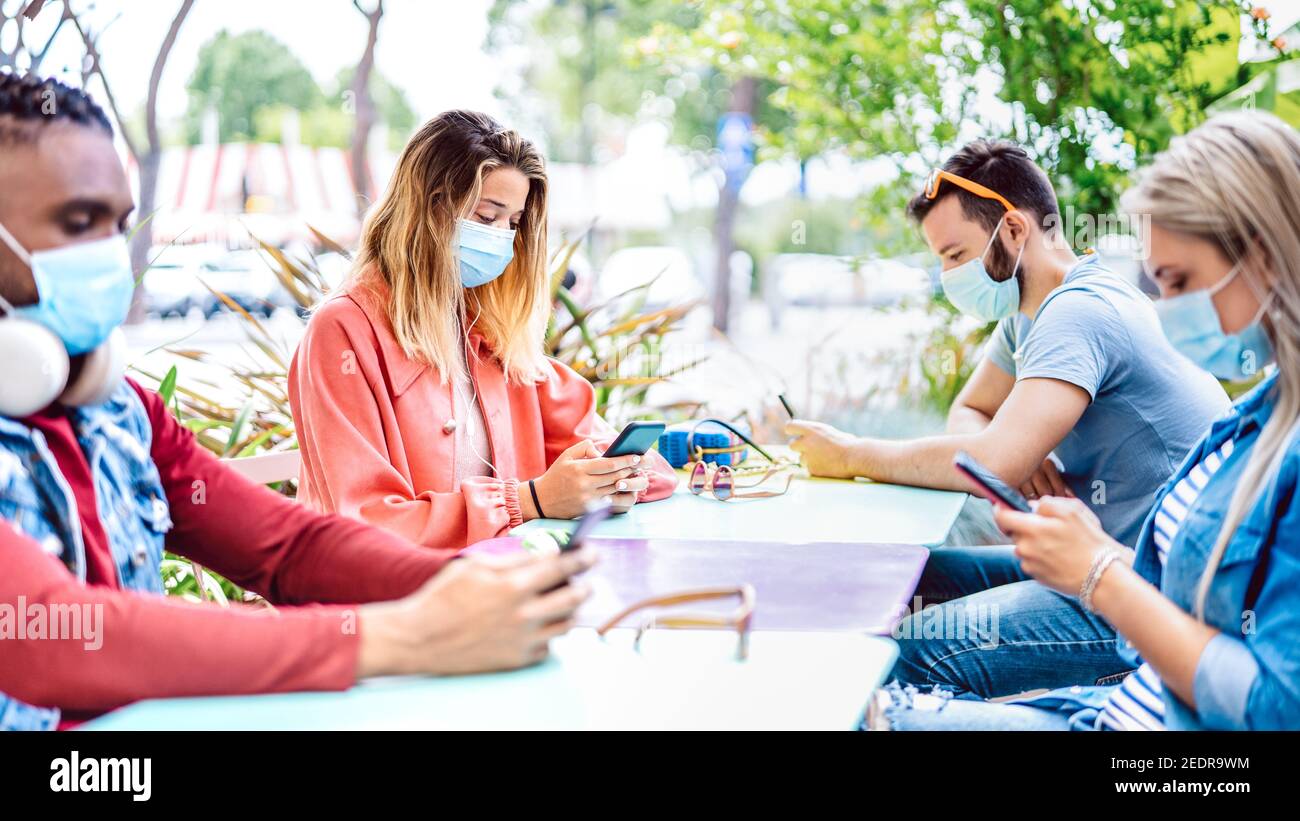 Worried friends group using tracking app on mobile smart phone ...